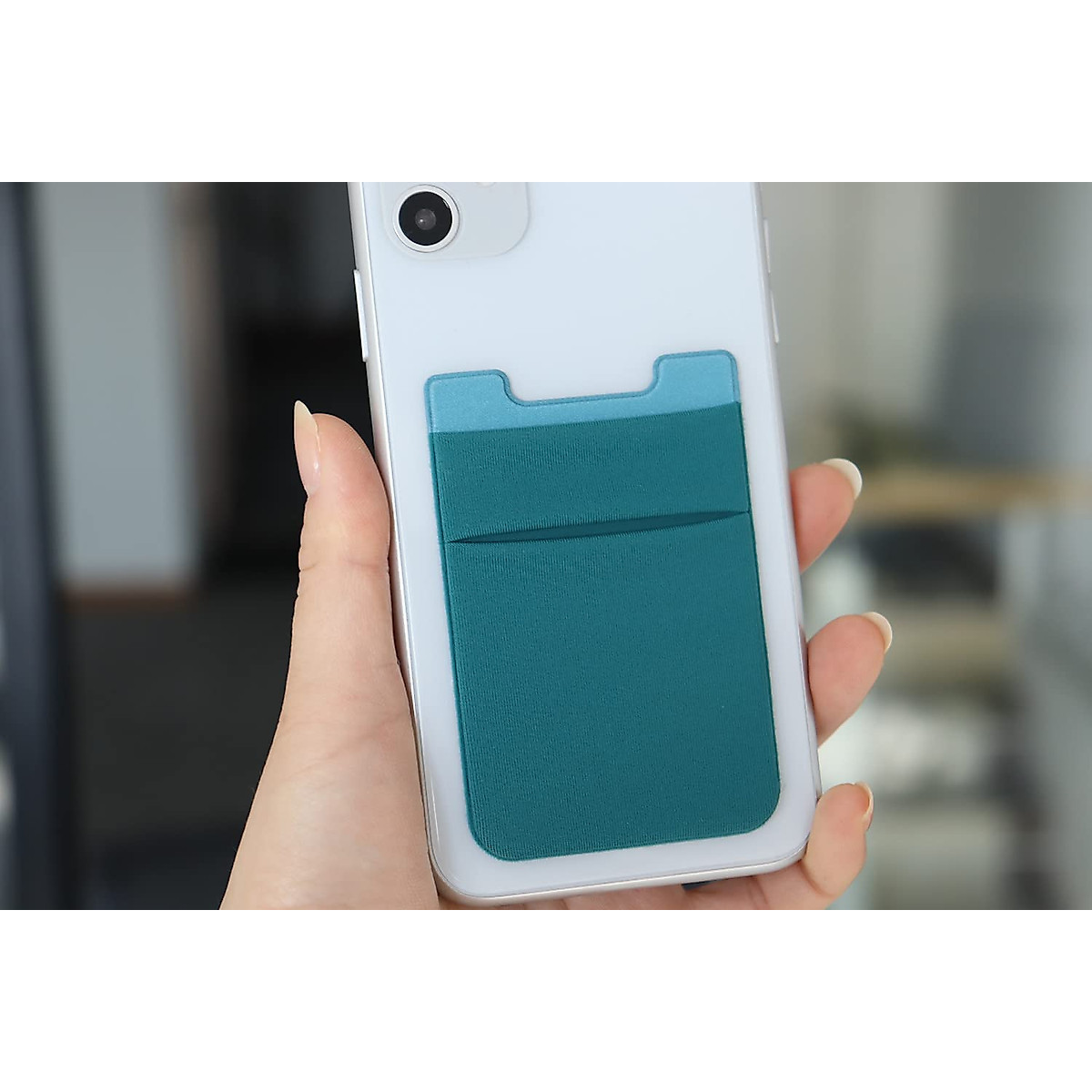 3Pack Cell Phone Card Holder Stick On, Phone Wallet Double Pocket for Back of Phone Case, ID/Credit Cards Wallet Sticker Stretchy Lycra for All Smartphones- Dark Green,Blue Gray,Black