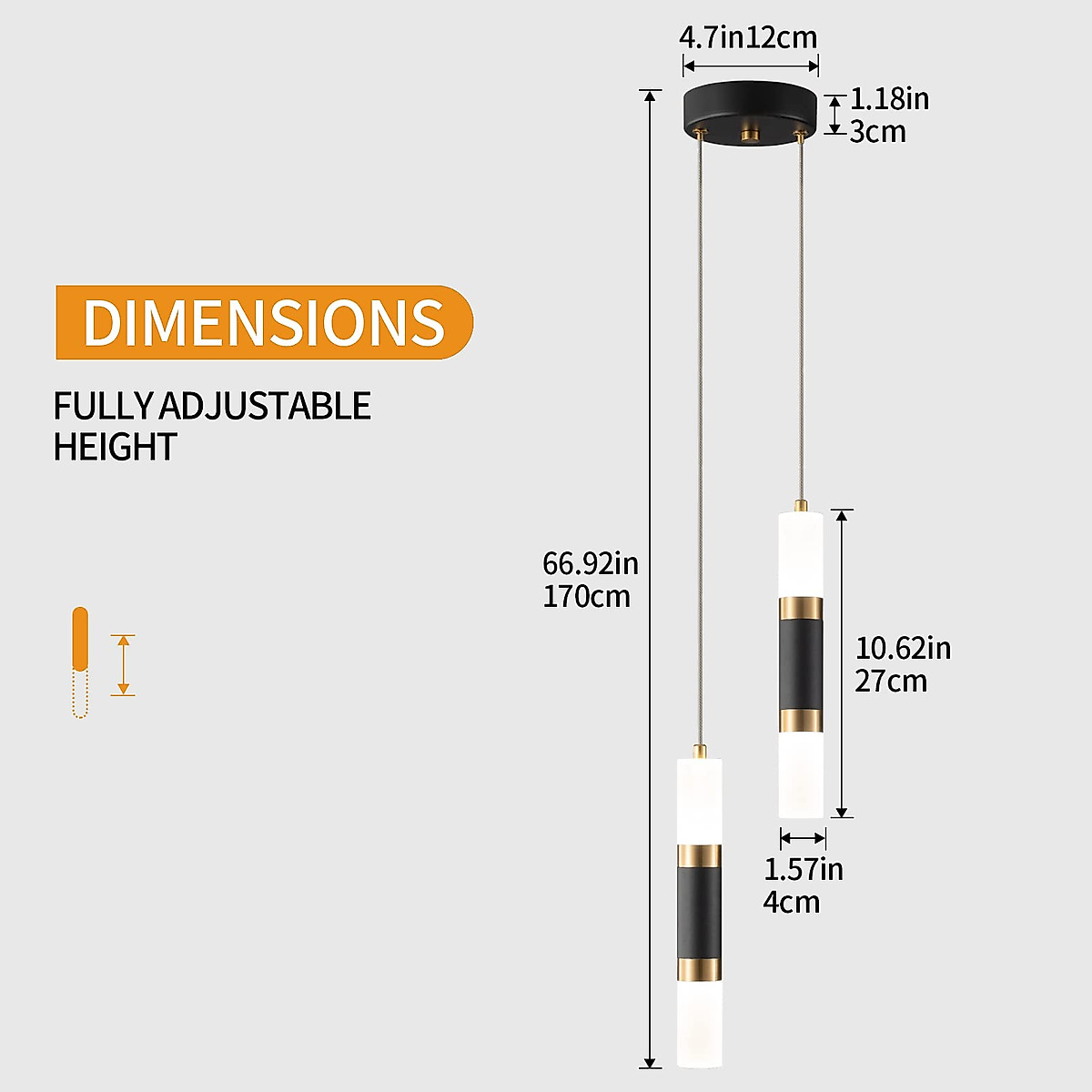 LIANGMH 2-Light Modern Kitchen Island Dimmable LED Modern Black Gold Mini Pendant Light, Bedroom Bedside Table Black Small Pendant Light