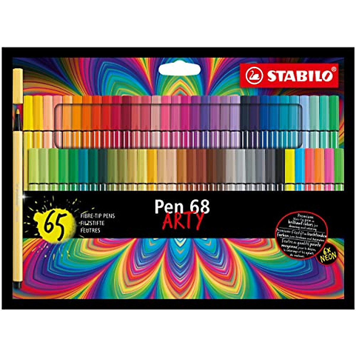 STABILO Premium Felt Tip Pen Pen 68 ARTY - Wallet of 65-65 Colors