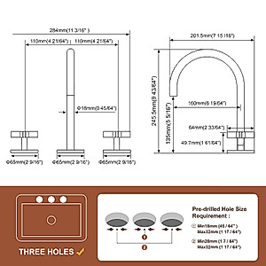 Indare Bathroom Faucet, Two Handles 360° Swivel Spout Widespread 4Inch 8Inch Brass Bathroom Sink Faucet 3 Hole with Pop-Up Drain and Water Supply Lines, Upgraded Style，Advanced Gray