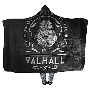Viking 3D Printed Hooded Blanket Warm Soft Vacnut Awe Helmet Celtic Knot Unisex Winter Wearable Hooded Blanket Double Thick Plush Fleece Blanket Cape ( Color : Blanket , Size : 80x60in/150x200cm )