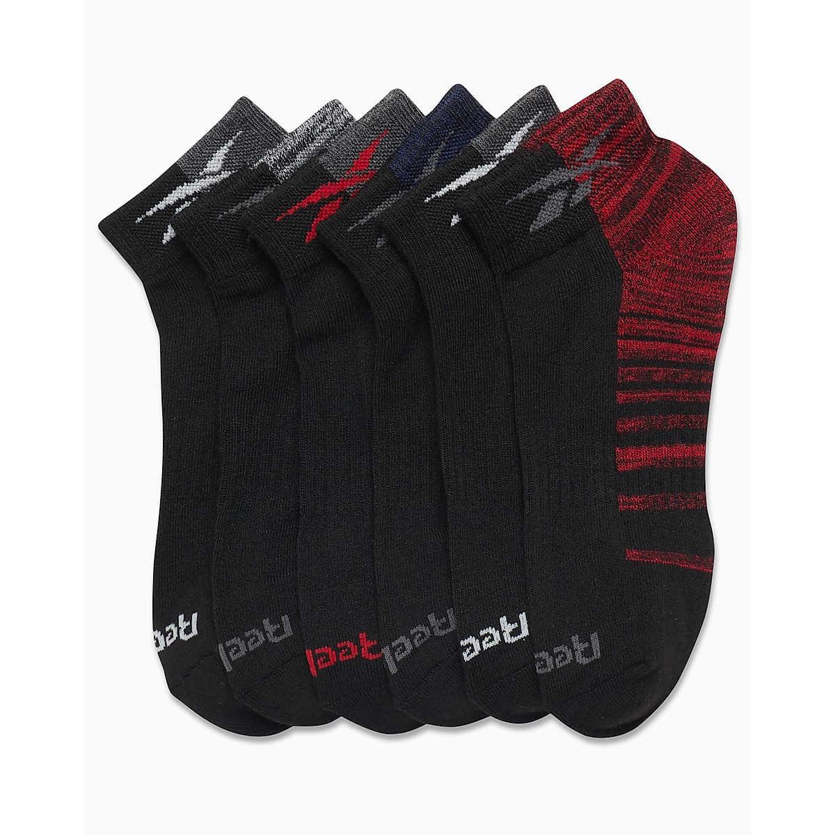 Reebok Men’s Quarter Socks – 6 Pack Cushion Quarter Cut Ankle Socks for Men - Breathable Men's Athletic Socks (Size: 6-12.5), Size 6-12.5, Red/Black