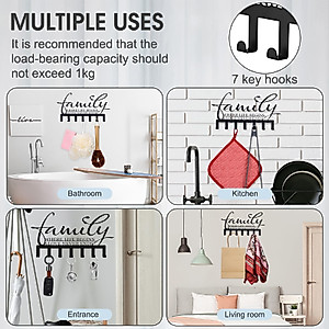 Hicarer Family Key Holder Metal Family Key Hooks Decorative Family Key Hanger Black Key Rack Wall Mount Key Organizer with Screws and Anchors for Keys Hat Kitchen Entryway Front Door Home Decor