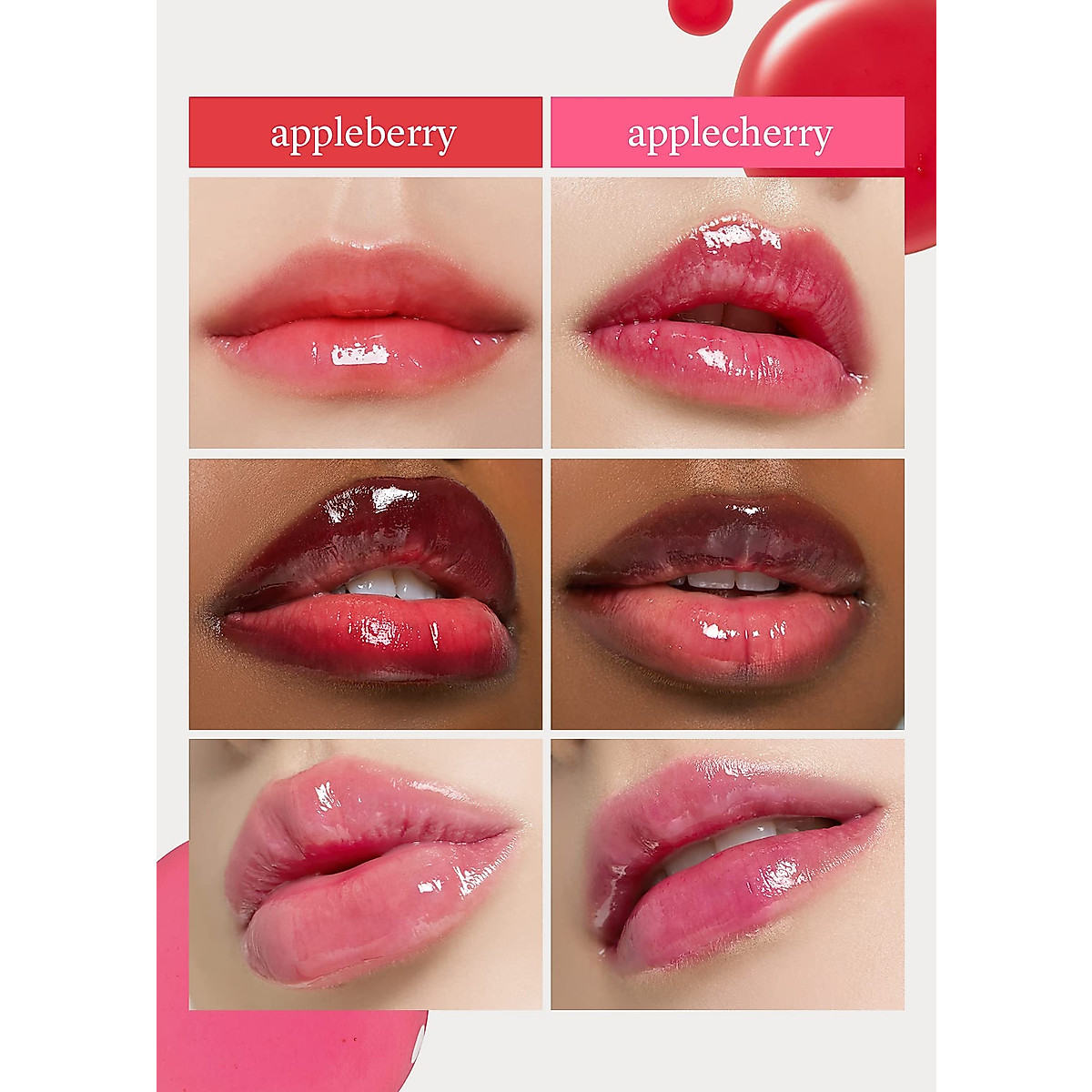 NOONI Appleseed Lip Oil Set - Appleberry & Applecherry | with Apple Seed Oil, Lip Oil Duo, Lip Stain, Long-Lasting, Plumping, Gift, Gift Sets, For Chapped and Flaky Lips