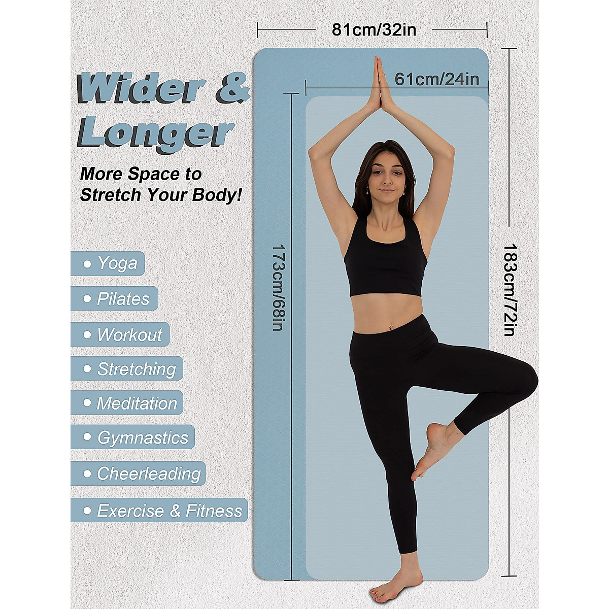 72x32x1/3 Yoga Mat, Blue