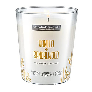 Essential Elements Vanilla and Sandalwood Scented Jar Candles, 9 oz, White, 9 Ounce