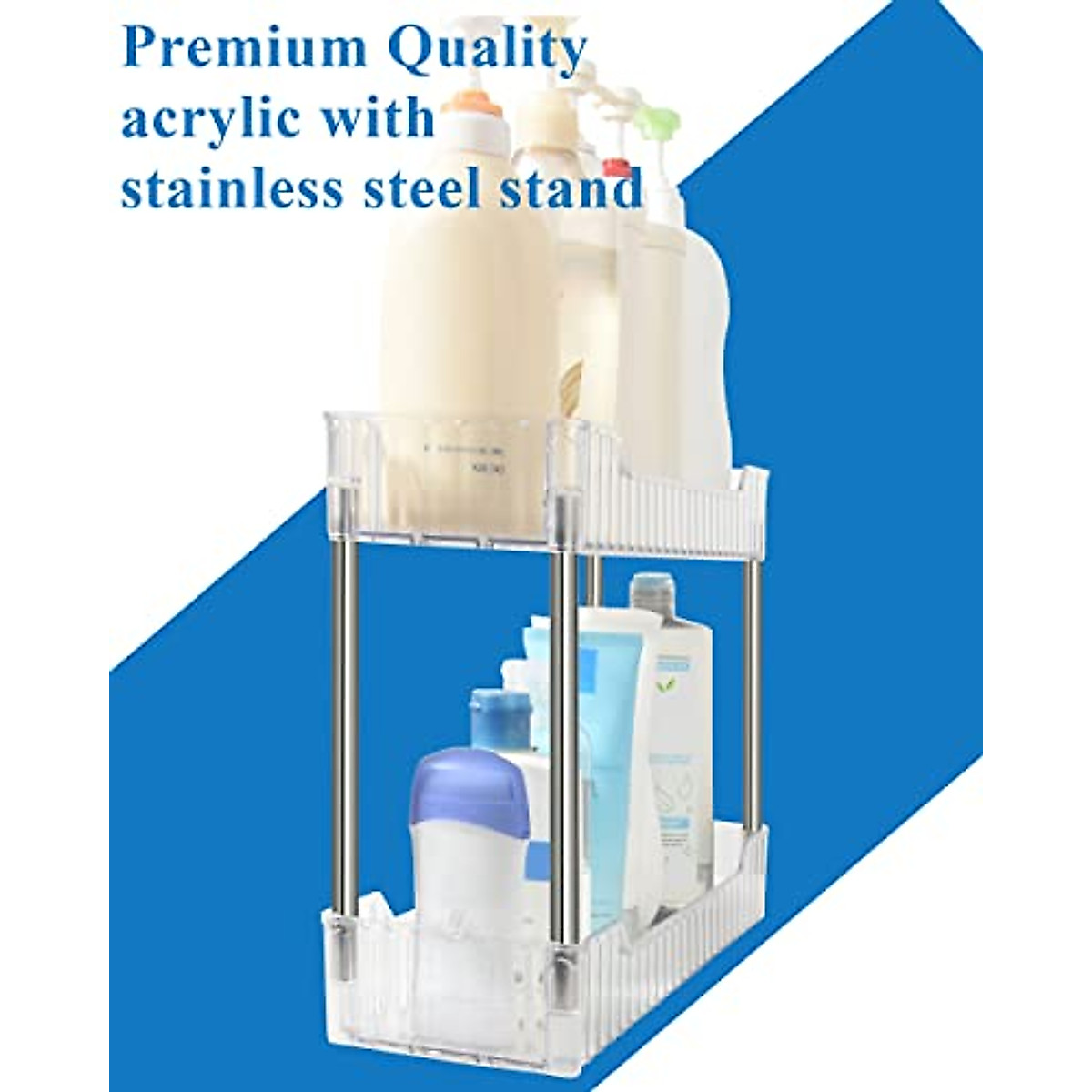 Sincey Slim Under Sink Bathroom Shower Shelf Organizer, 2-Tier Clear Acrylic Trays Shelf for Countertop,Counter Corner,Vanity,Cabinet Small Narrow Spaces, Multi-Storage for Toiletry,Skincare,Makeup