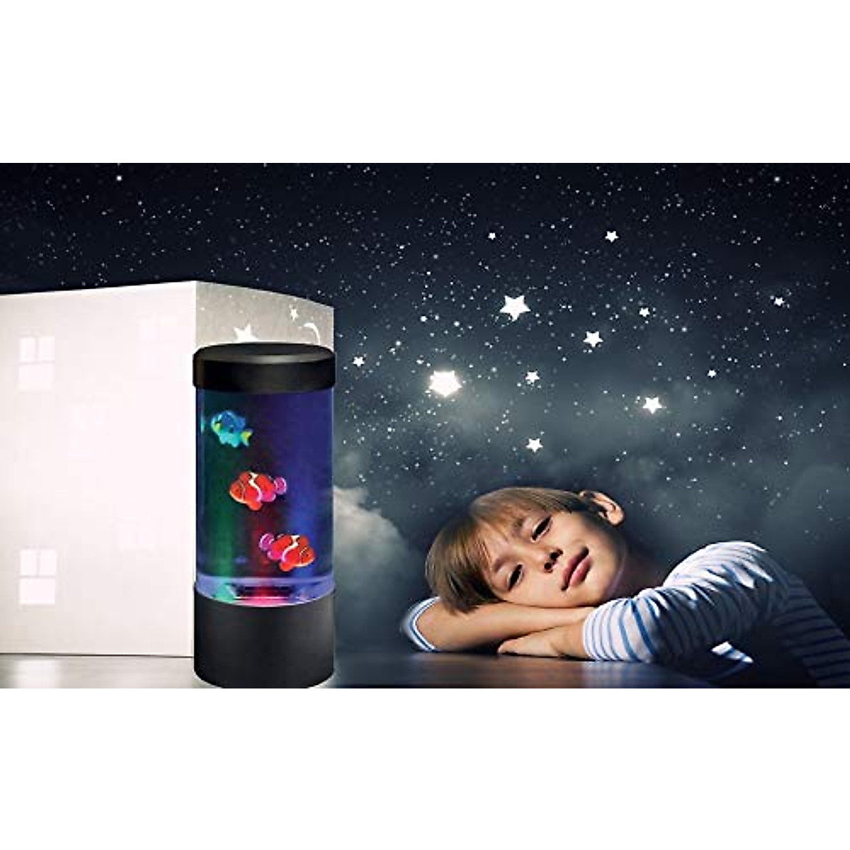 Lightahead LED Mini Desktop Fantasy Fish Lamp with Color Changing Light Effects. A Sensory Synthetic Fish Tank Aquarium Mood Lamp. Excellent Gift