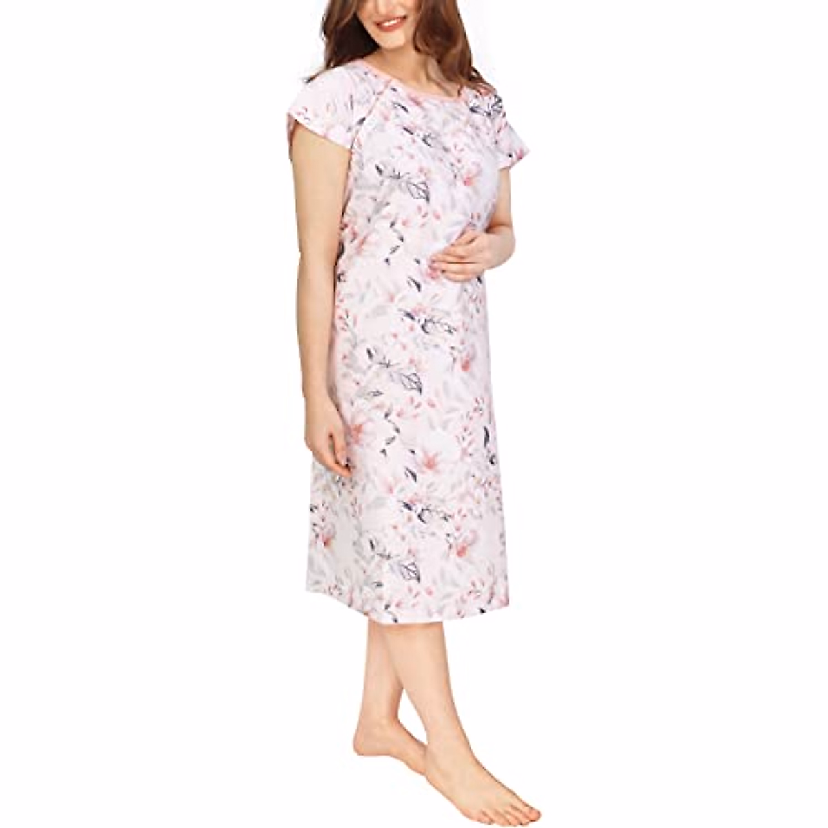 NY Threads Hospital Gown, Soft and Stylish Patient Gown (Small-Medium, White Rose - Pink)