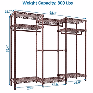 VIPEK V5i Garment Rack Heavy Duty Clothes Rack, Portable Closet Wardrobe Bedroom Armoires Freestanding Clothing Rack with 8 Adjustable Shelves & 4 Hang Rods, 68.9" L x 15.7" W x 76.4" H, Bronze