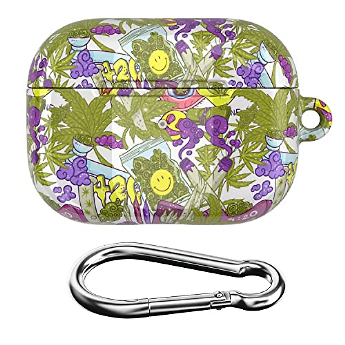 Hard Case Compatible with AirPods Pro 2 | AirPods Pro | AirPods 3 gen 2 1 Smoking Plastic Cover High Design Pot Leaf Trippy Earpods Protective Hook Shockproof Stoner 420 Weed Portable with Keychain