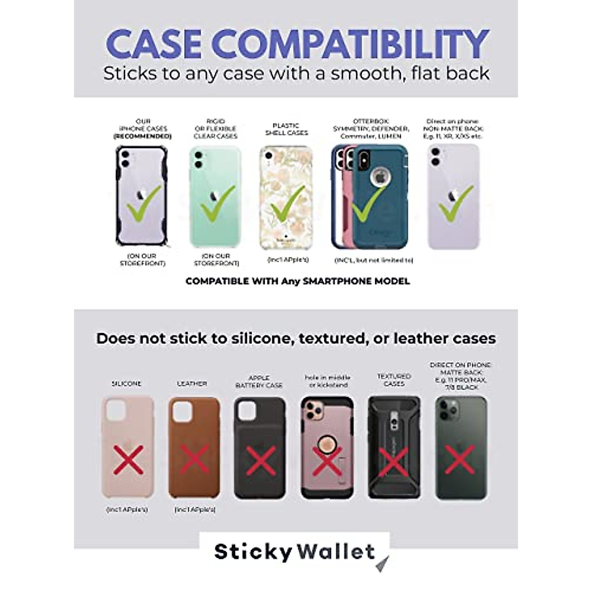 LIFESTYLE DESIGNS The StickyWallet – Premium Spandex Stick-on Phone Wallet Card Holder for any Case – Unique Double Pocket Design + Finger Strap (1 Pack)