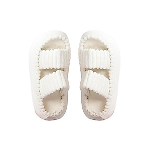 OYOANGLE Women's Solid Minimalist Stripe Fuzzy Bedroom Slippers Fashion Warm Furry Open Toe House Slipper White CN42-43