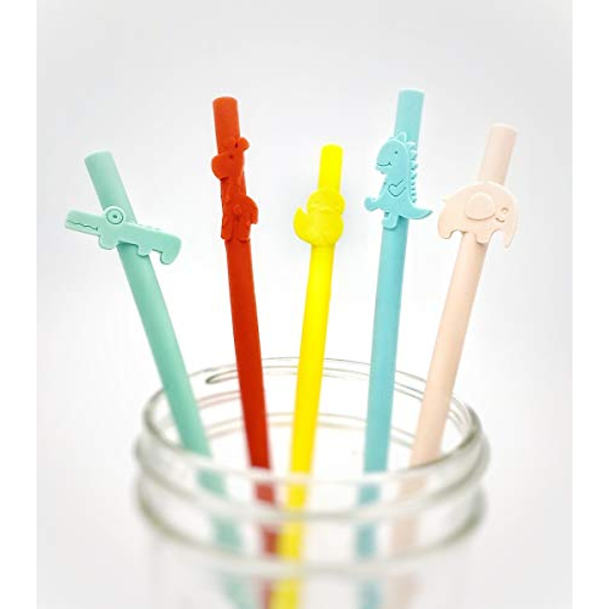 Kids Reusable Silicone Drinking Straws - Colorful Fun Animal Styled - Eco Friendly - Food Grade Silicone - Safe Non-Toxic - FREE Cleaning Brush