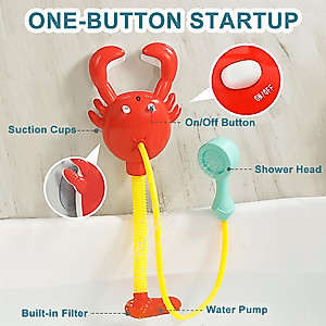 Mambobaby Bath Toy with Shower Head for Toddlers 1-3, HECCEI Baby Bathtub Rinser Toy Crab Sprinkler Electric Shower Spray Water Toy for Boys Girls Infants Kids