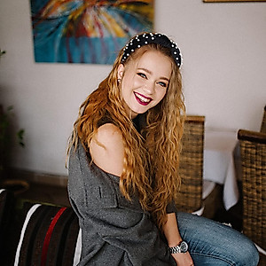 AOPRIE Top Knot Headbands 6 Pack Wide Plain Hair Bands for Women's Hair Fashion Pearl Hair Accessories Black Pink Yellow Blue