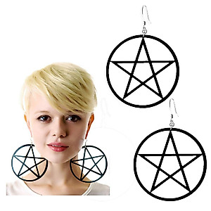 Large Black Pentagram Hoop Earrings for Women,Acrylic Hollow Stars Circular Earrings Bar Party Gifts