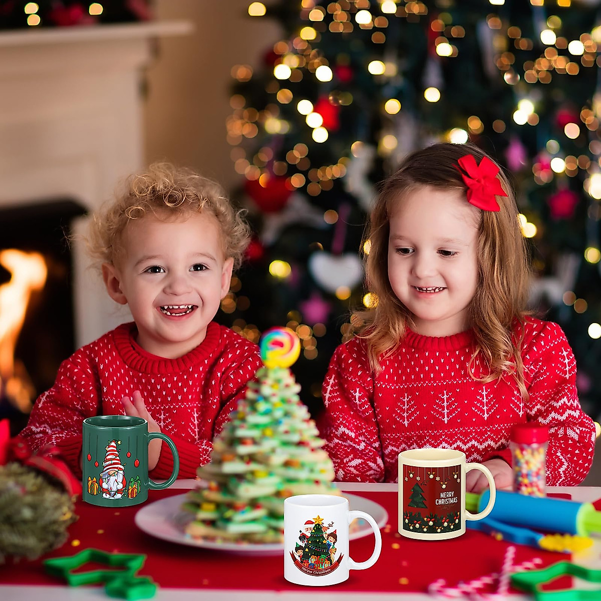 Maxdot 8 Pieces Christmas Mugs 12oz Mug Set Christmas Coffee Mugs with Handle Christmas Ceramic Matching Mugs for Home School Office Table Centerpieces Housewarming Holiday Party Gift