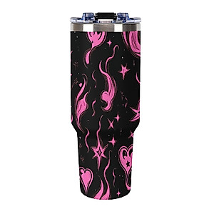 Y2K Flames Hearts Stars 40oz Water Bottle Double Wall Insulated Tumbler with Handle Leakproof Travel Mug Black-style