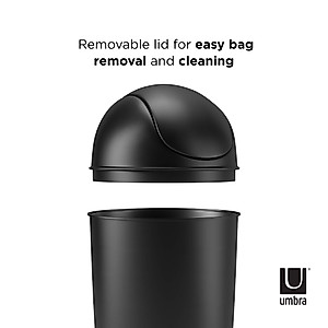 Umbra 086711-040 Grand Swing Top Garbage Large Capacity 10 Gallon Kitchen Trash Can with Lid, Indoor/Outdoor Use, Black