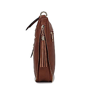 MKF Crossbody Bags for Women, PU Leather Crossover Handbag, Tassels, Small Shoulder Side Messenger Purse Mustard