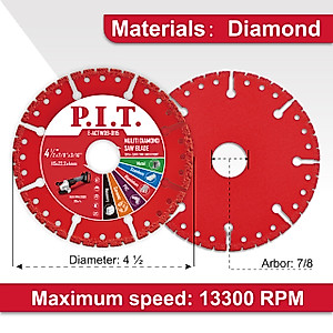 P.I.T. 4 1/2 Inch Diamond Cutting Wheel Metal Cutting Blade for 7/8" Arbor Angle Grinder Cutting Disc with 5000+ Cuts on Metal, Rebar,Sheet Metal,Angle Iron,Stainless Steel,3PCS Cut Off Wheels ﻿