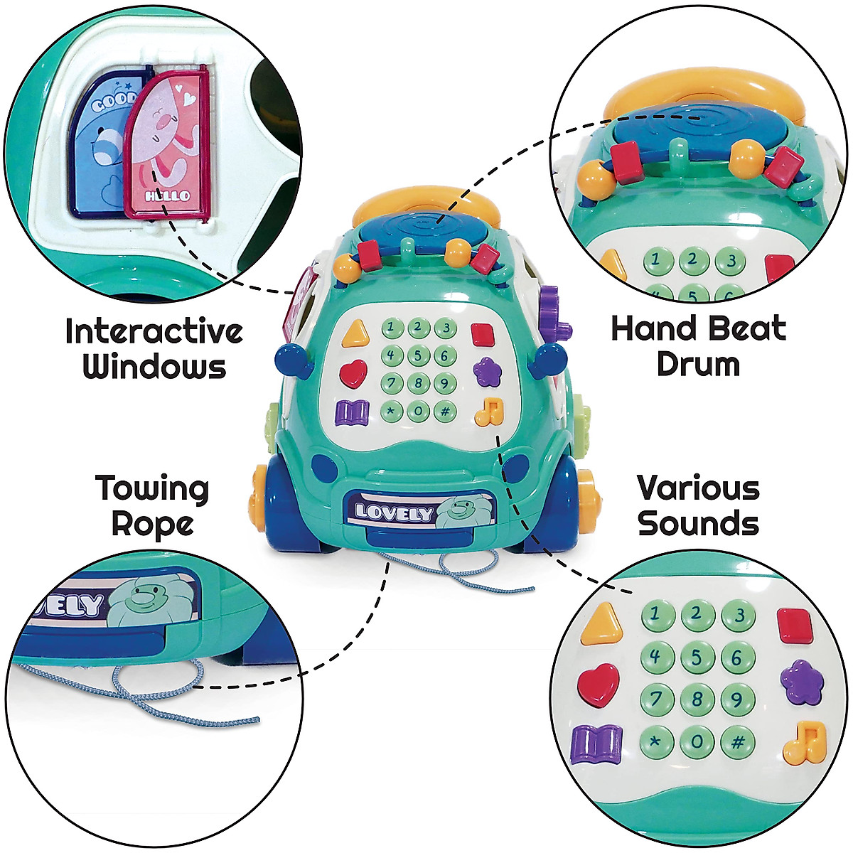 Musical Baby Bus Toys with Sound Effects, and Early Learning Activities for Toddlers 1-3, Fun and Interactive Play with Music, Sounds, Telephone, Drum, Shapes and Colors, Pink