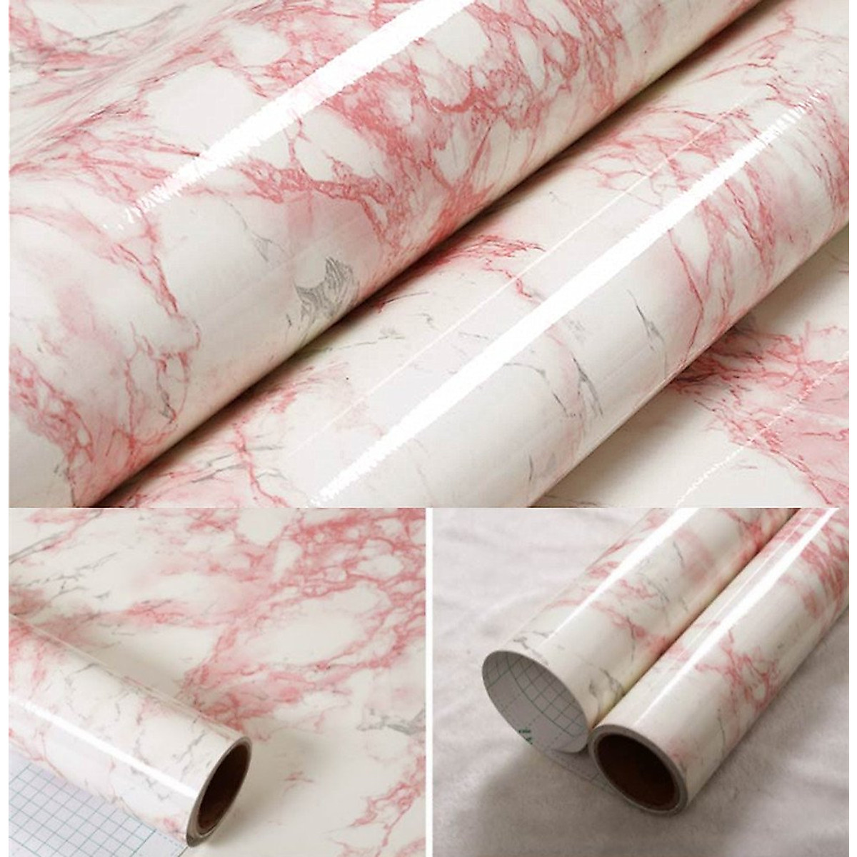 Moyishi Red Granite Look Marble Gloss Film Vinyl Self Adhesive Counter Top Peel and Stick Wall Decal 24''x79''