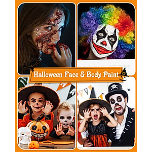 Lictin Halloween Clown Makeup Kit - White Black Red Face Body Paint + Fake Blood Gel, Water Activated Face Paint Kit for Adults, SFX Joker Zombie Vampire Skeleton Makeup Kit with Brushes & Sponges