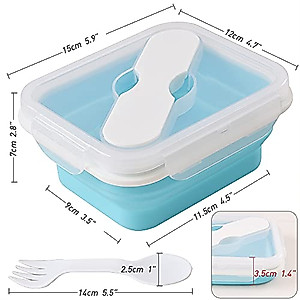 ionEgg Silicone Lunch Container With Spoon & Fork, Bento Box, Collapsible Food Storage Container with Clip-on Lid, 20 Oz
