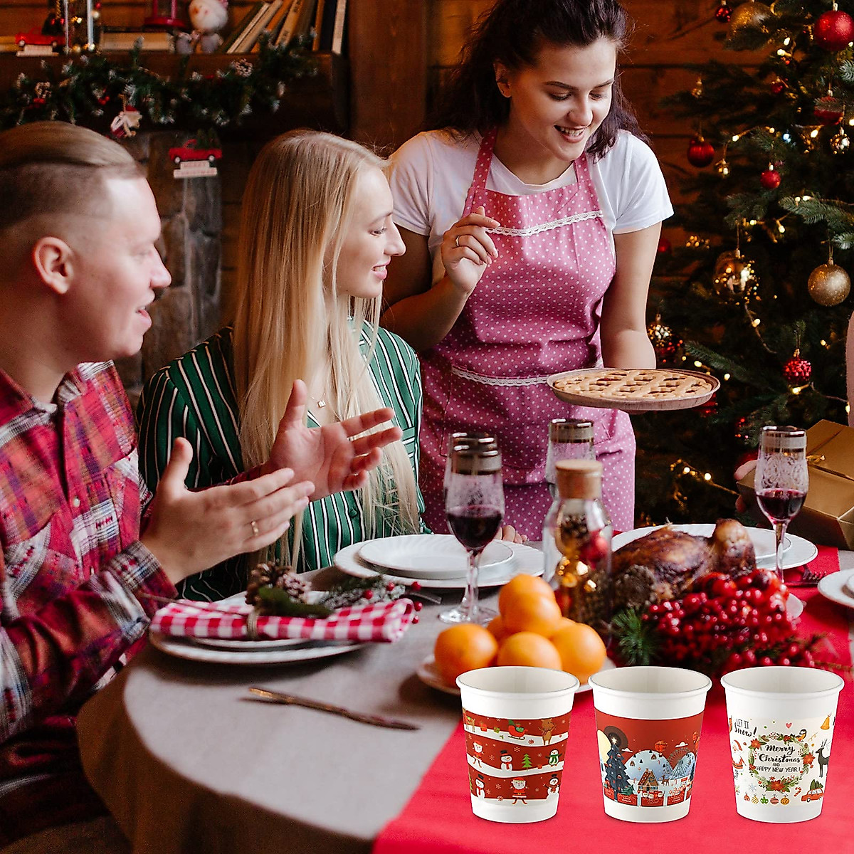 Aneco 72 Pieces Christmas Paper Cups 9 Ounce Drinking Tea Paper Cups for Christmas Party, Daily Use, Assorted Styles