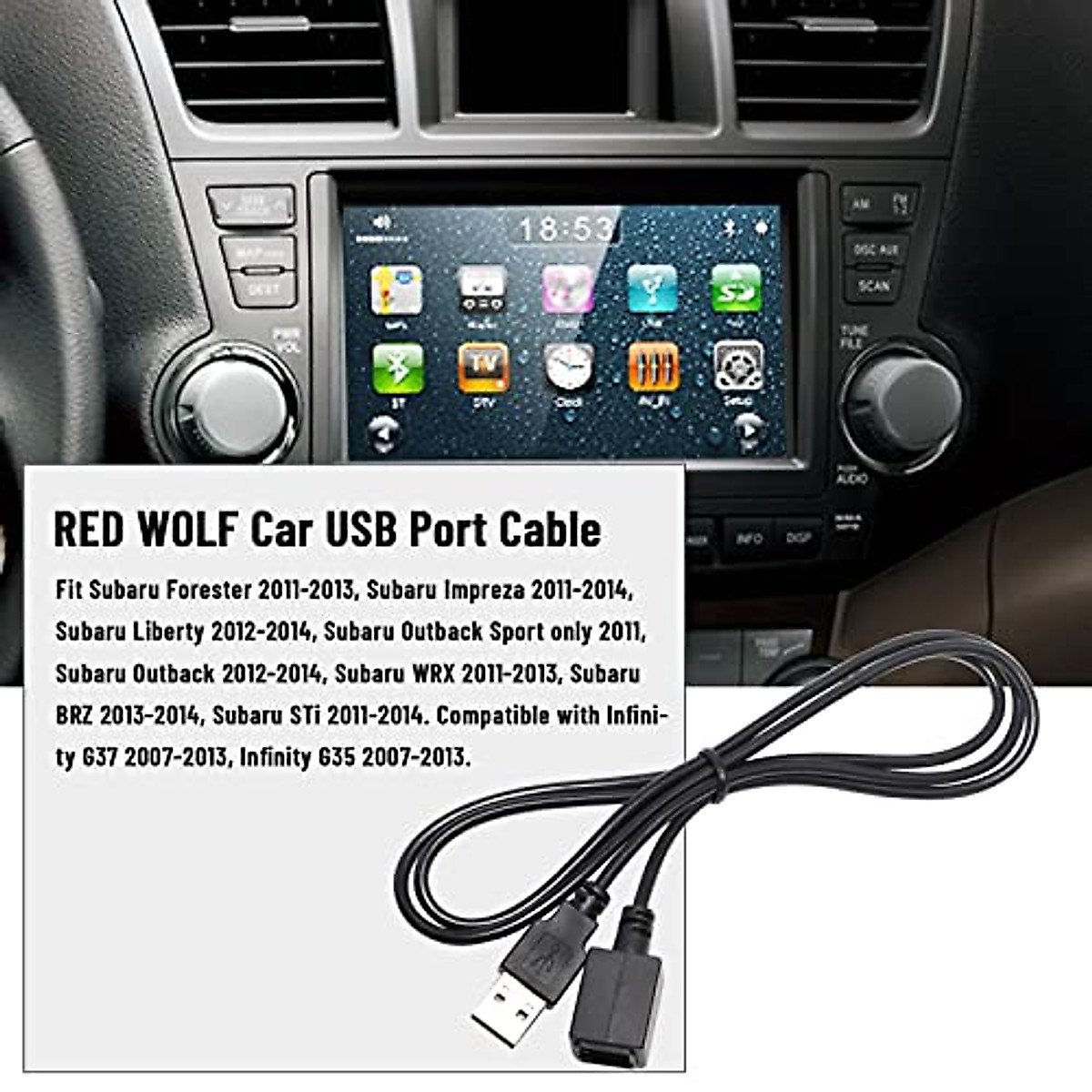 RED WOLF Car Stereo Factory USB Wire Adapter Retention Cable Wire Harness Connector Retain OEM USB Port for Subaru Outback 2012-2014, Infiniti G37/G35 2007-2013 Install on Aftermarket Radio Headunit