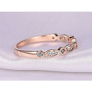 Blue Topaz Wedding Ring,Art Deco,14K Rose Gold,Anniversary Ring,Half Eternity,Milgrain,Matching Band