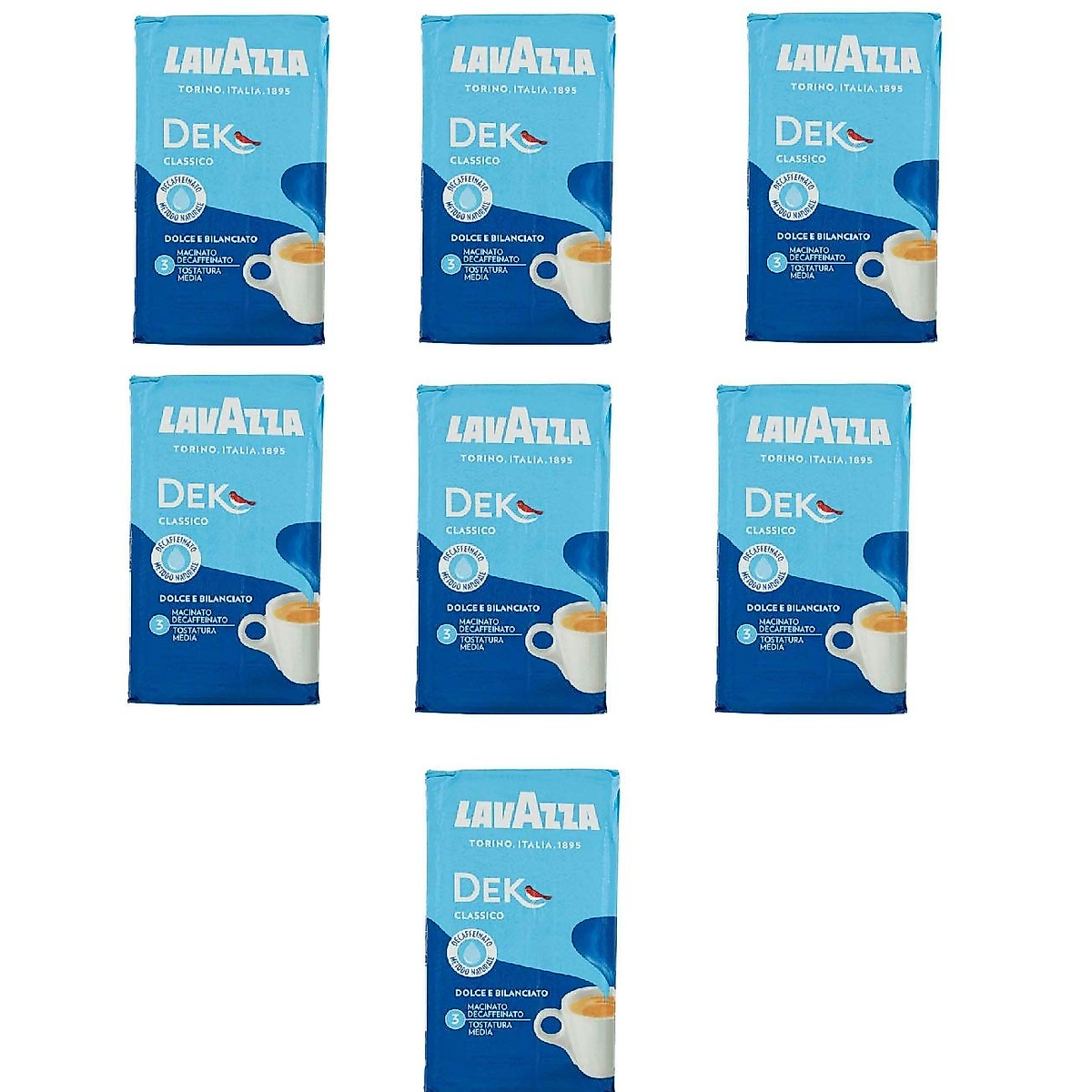 7x LAVAZZA DEK Ground Italian Coffee Espresso 250g Caffeine Free!