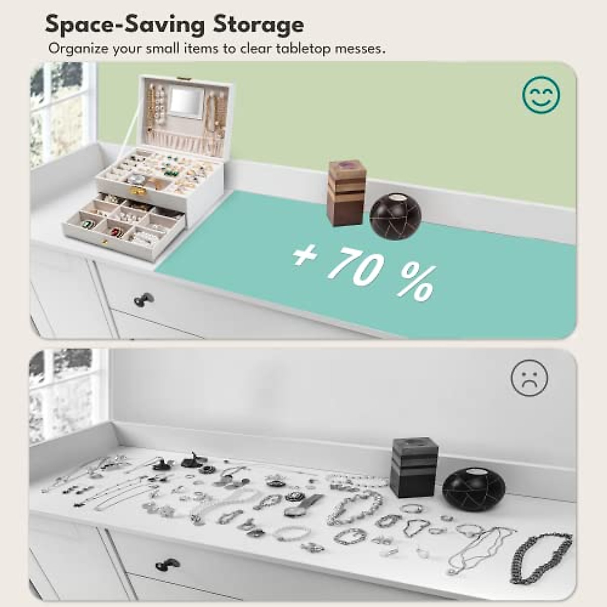 NUCAZA Jewelry Box For Women Girls With Mirror, 2-Layers Large Jewelry Organizer Box for Earrings, Necklaces, Bracelets & Rings - Travel Jewelry Case, Jewelry Holder Storage, Gifts For Women White