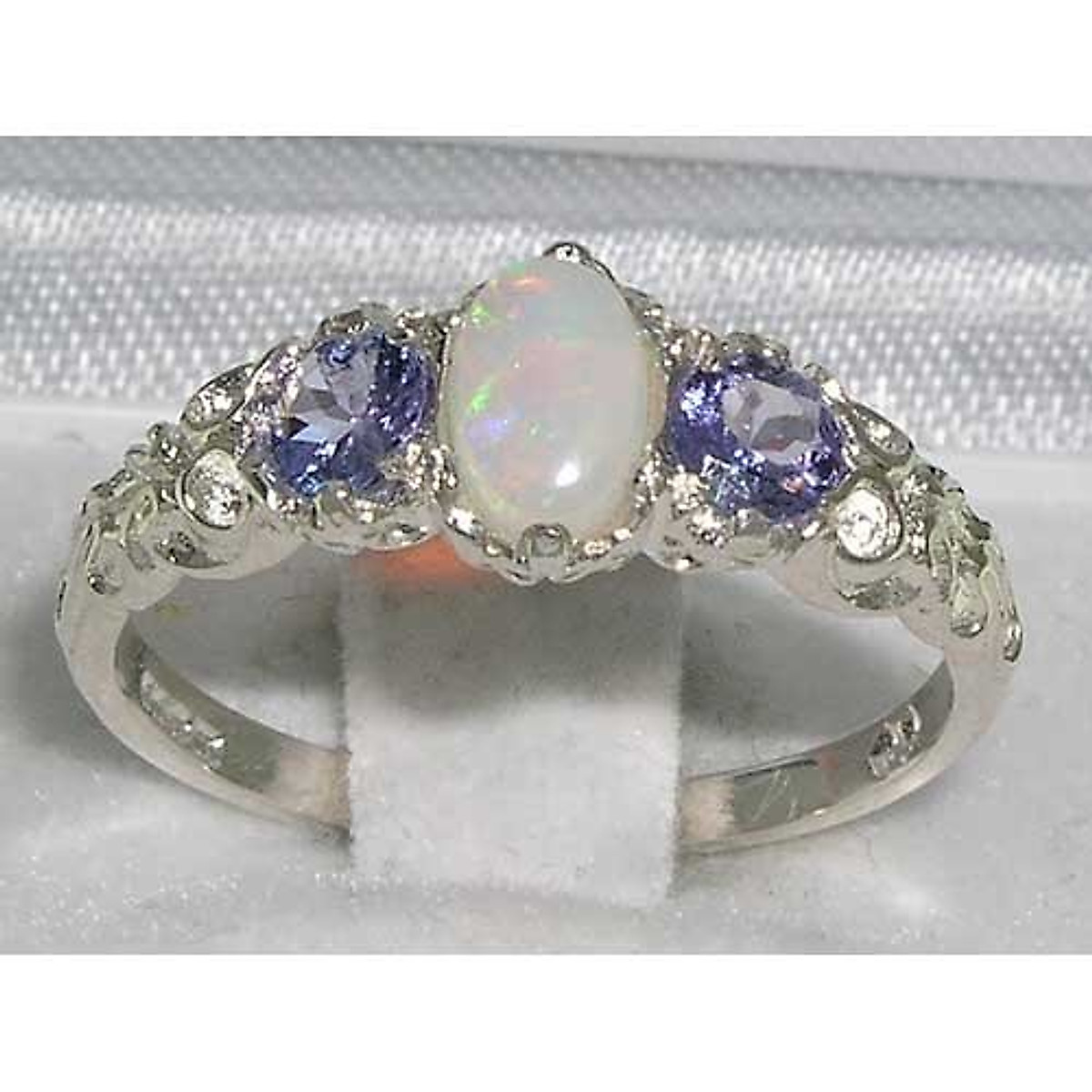 LetsBuyGold 925 Sterling Silver Natural Opal and Tanzanite Womens Promise Ring - Size 9.5