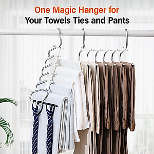Upgraded Collapsible Pants Hangers Space Saving, 6 Layers Clothes Rack, Stainless Steel Multifunctional Closet Organizer, Non Slip Metal Hangers for Pants Jeans Skirts Trousers (2 Pack)