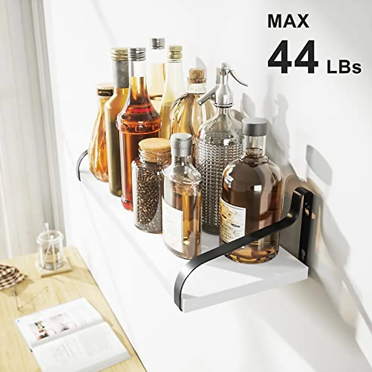 Love-KANKEI Floating Shelves Wall Mounted Set of 3, Large Wood Wall Shelves for Storage, Rustic Shelves for Display Bathroom,Bedroom,Living Room,Kitchen,Office and More White