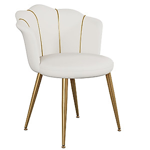 FiveWillowise Living Room Chairs, Mid Century Modern Accent Chair, Preppy Dining Chair, Upholstered Velvet Chair with Gold Legs, Cute Vanity Chair with Back for Bedroom, Study, Waiting Room, Beige