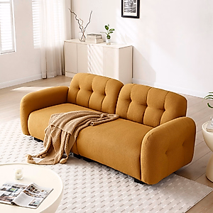 81.48" Modern Sofa Couch,3-Seater Teddy Sofa Sectional with Wooden Legs for 3-4 Persons, Upholstered Deep Seat Love Seat Sofa Chaise for Living Room,Bedroom, Apartment and Office (Cognac, 81.48)