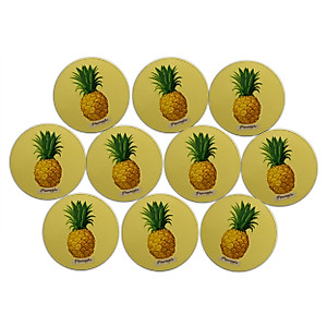 Novel Merk Pineapple Fruit Refrigerator Magnets, Small Circle Leaf & Banner Design for Fridge, Gifts, Decor, Party Favors, Prizes (10 Pack), Yellow Green, 2 Inch