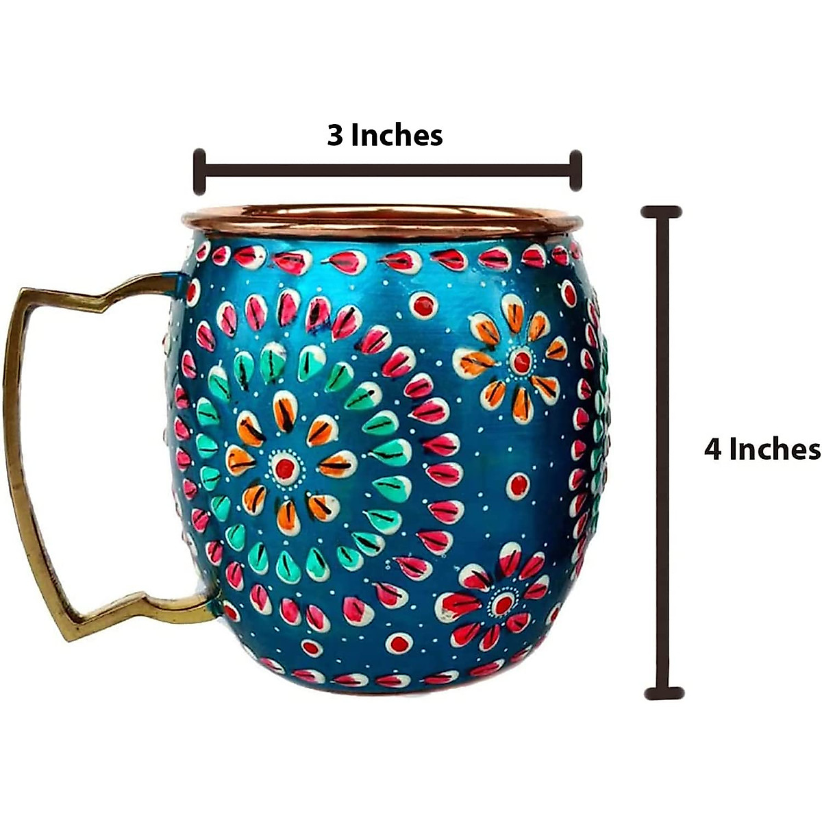 Rastogi Handicrafts Handmade Pure Copper Outer Hand Painted Art Work Wine, Vodka, Beer,Cocktail,Juice, Cold Coffee Mug - Cup 16 oz (2)