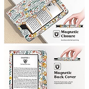 MoKo Case Fits All-New 6" Kindle (11th Generation, 2022 Release)/ Kindle (10th Gen,2019)/Kindle (8th Gen, 2016), Ultra Lightweight PU Shell Cover with Auto Wake/Sleep for Kindle 2022, Flowers