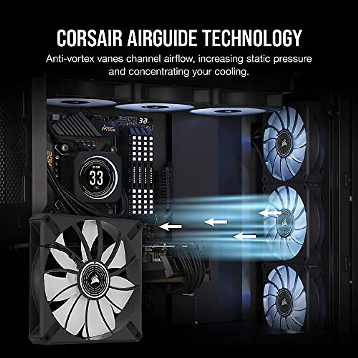 CORSAIR ML140 LED Elite, 140mm Magnetic Levitation White LED Fan with AirGuide, Single Pack, Black