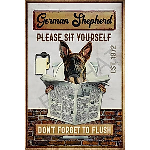 EMOHAT Tin Wall Sign Metal Poster German Shepherd Please Sit Yourself Signs Home Bedroom Office Classroom Restaurant Tin Sign Wall Decoration 8x12 Inches