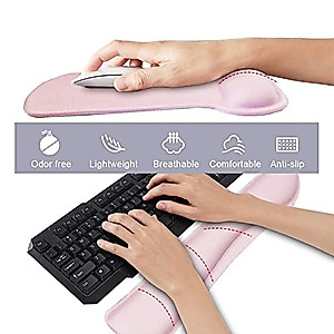 Keyboard Wrist Rest Pad and Ergonomic Mouse Pad with Wrist Rest Support,Gel Memory Foam Nonslip Cute Mousepads Mat Comfortable for Home Office Efficient Working Easy Typing & Pain Relief,Light Pink