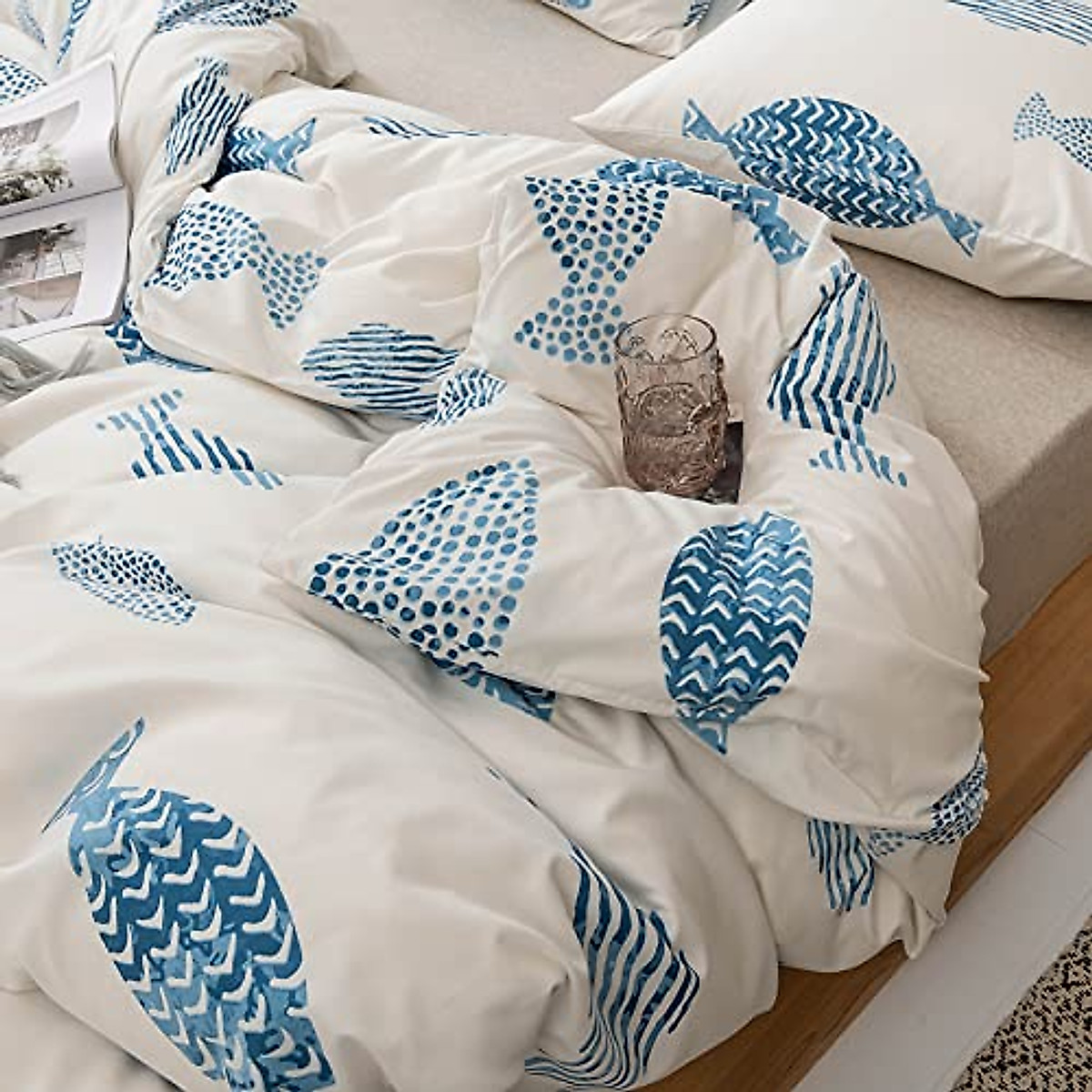 Kawaii Duvet Cover King Size, 3 Pieces Soft Lightweight Microfiber Duvet Cover Set, Tropical Hawaiian Bedding Comforter Cover Set with Zipper Ties, 1 Duvet Cover and 2 Pillowcases, No Comforter