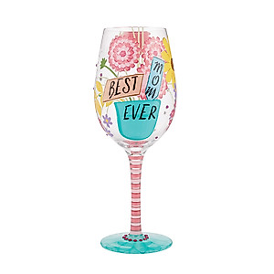 Enesco Designs by Lolita Best Mom Ever Hand-Painted Artisan Wine Glass, 15 Ounce, Multicolor