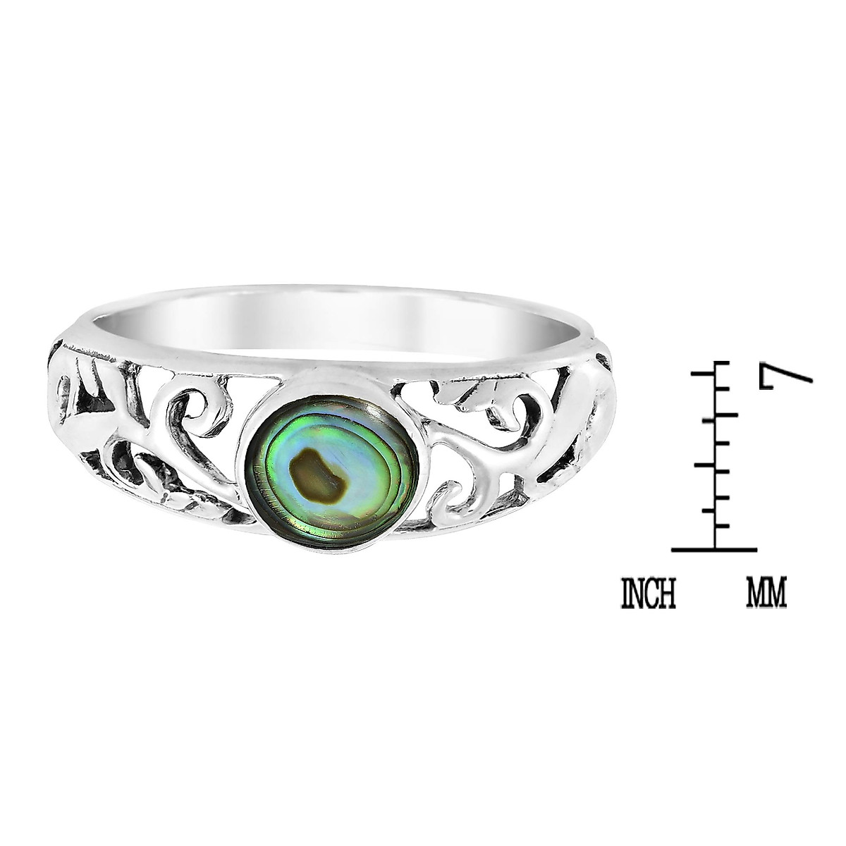 AeraVida Intricate Lace Swirl Vines Round Abalone Shell .925 Sterling Silver Ring | Elegant Wedding Rings | Casual Comfort Fit Silver Rings for Women | for Daughter | Sterling Silver Rings Sizes (7)