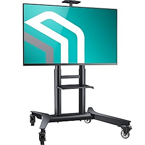 ONKRON Mobile TV Stand on Wheels for 55-90 Inch TV up to 198 lbs, Height Adjustable TV Stand Portable 200x200-800x600 VESA Mobile TV Cart Rolling TV Stand with Shelf/TV Movable Stand Black